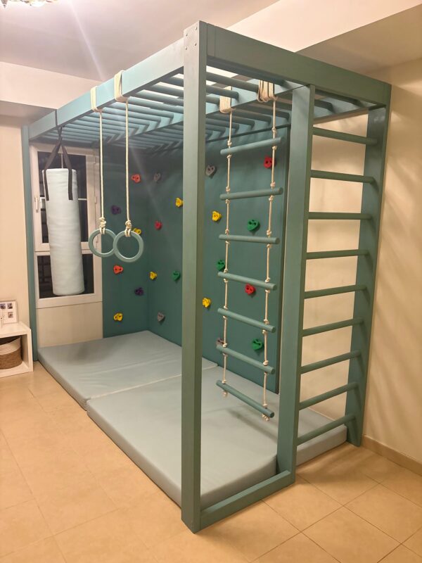 Monkey Bar with Climbing Wall for Kids | Indoor Playset with Rope ...